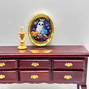 Dollhouse Art Creepy Miniature Ghost Painting Miniature Oval Gold ...