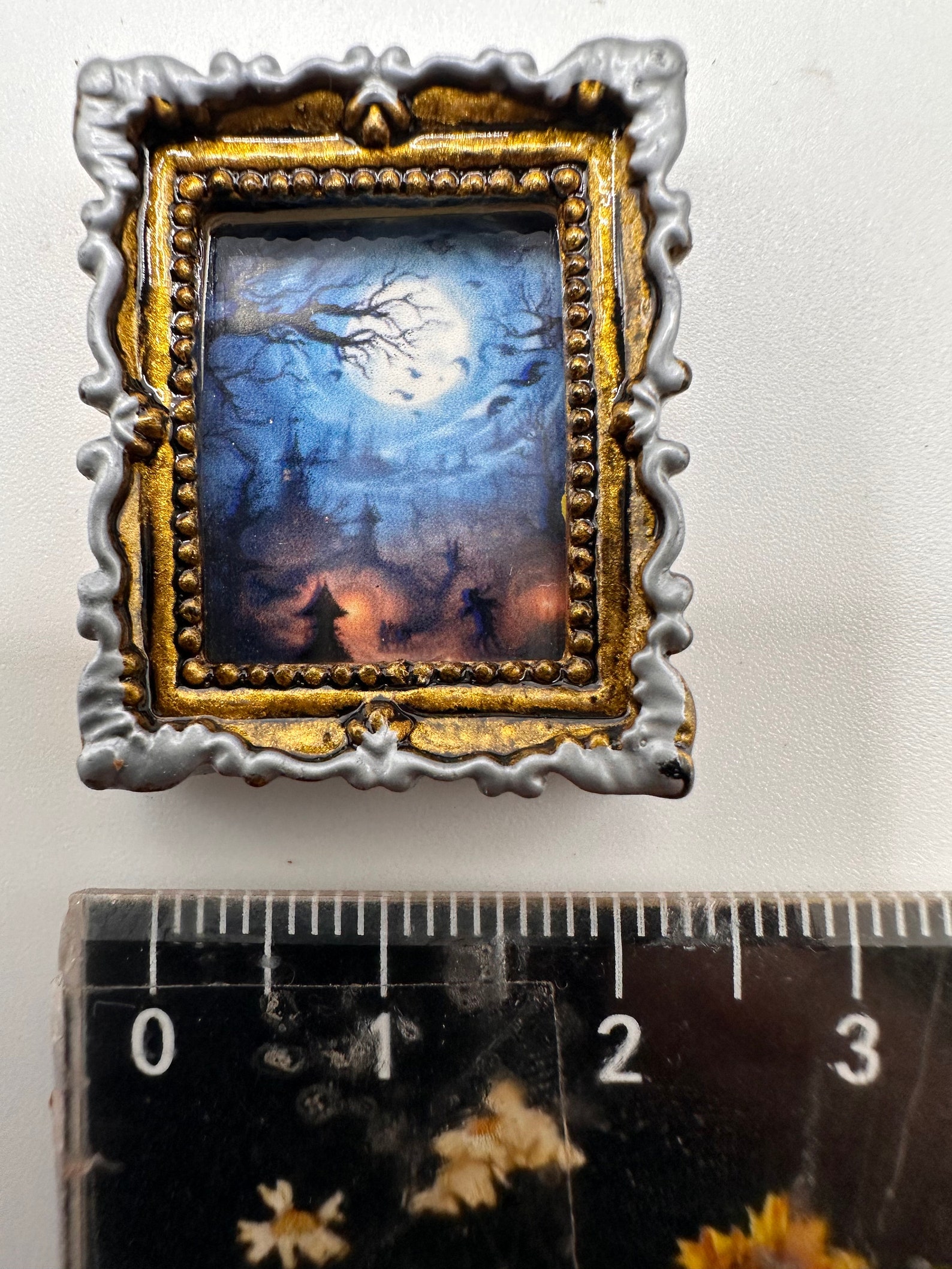 Dollhouse Art Creepy Mini Painting Witch Miniature Picture Framed Mini ...