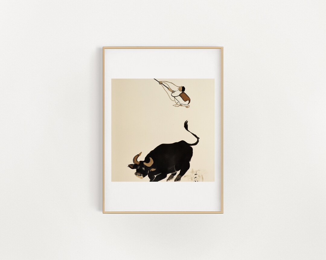 Japanese Painting Bull Animal Print Bull Poster Zen Japan Funny Animal ...