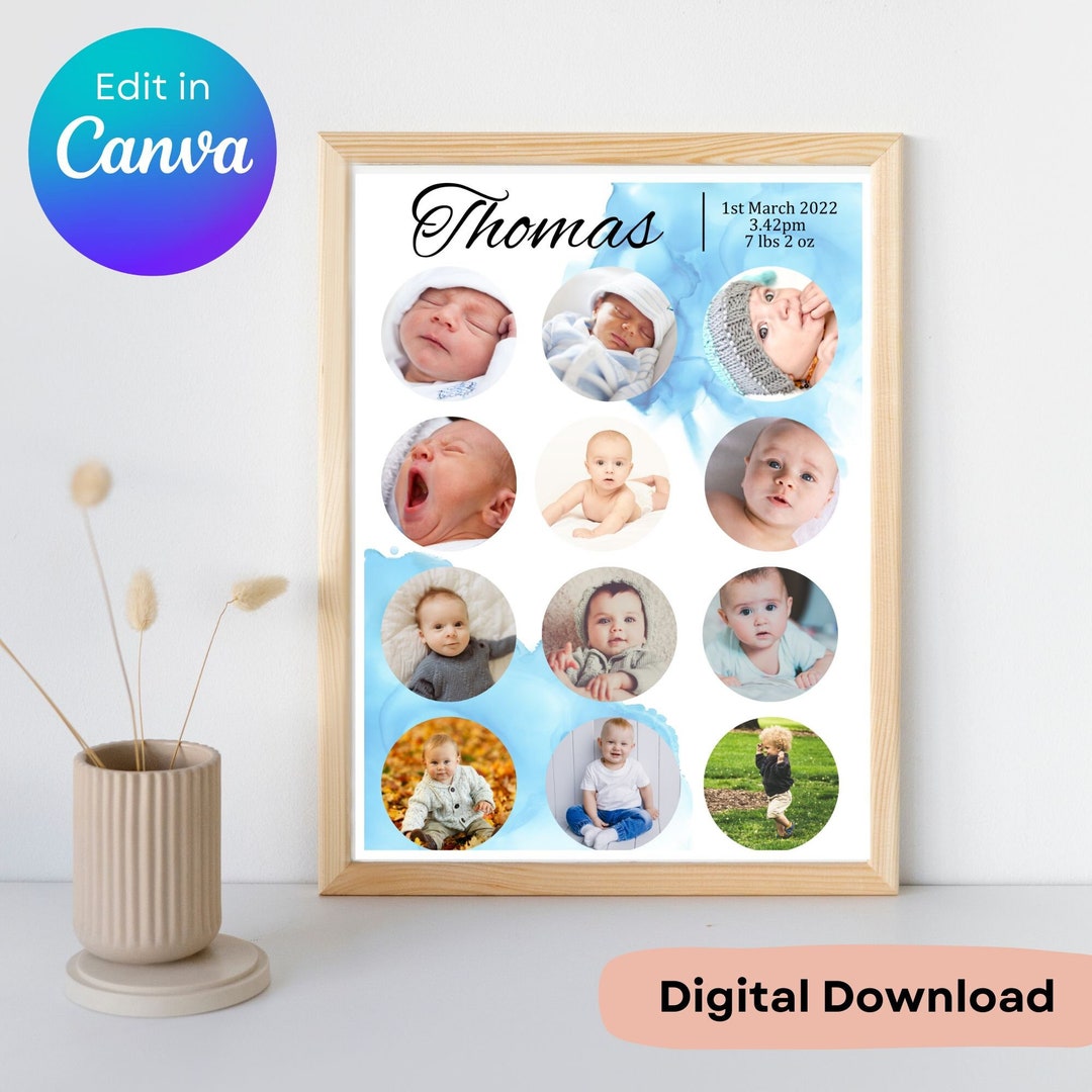 First Birthday Boy Sign, Digital Download Printable Baby Boy's 1st Year ...