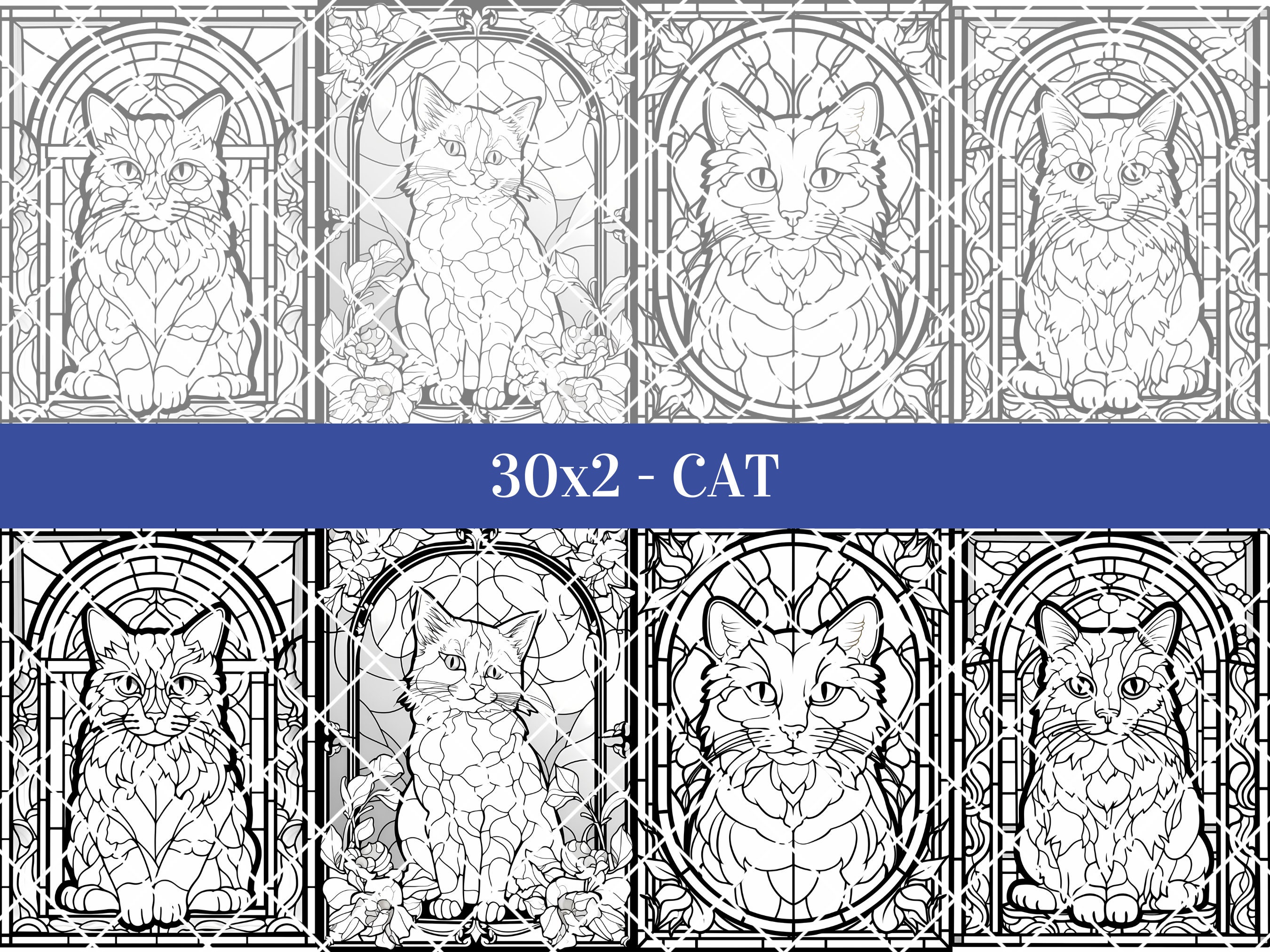 Stained Glass Animal Coloring Pages Bundle Cats Women - Etsy