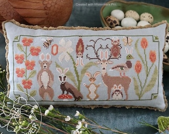 Rabbit Parade the Blue Flower Cross Stitch Pattern Jeannine Mcgowan - Etsy