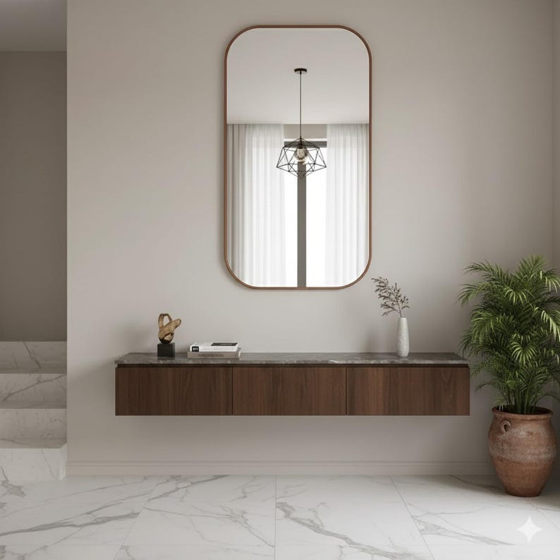 Vanity Mirror - Minimalist Rectangular Wall Mirror With Rounded Corners ...