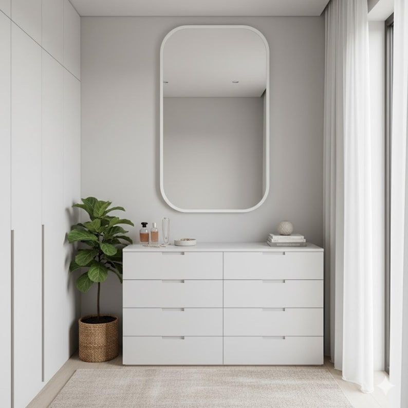 Vanity Mirror - Minimalist Rectangular Wall Mirror With Rounded Corners ...
