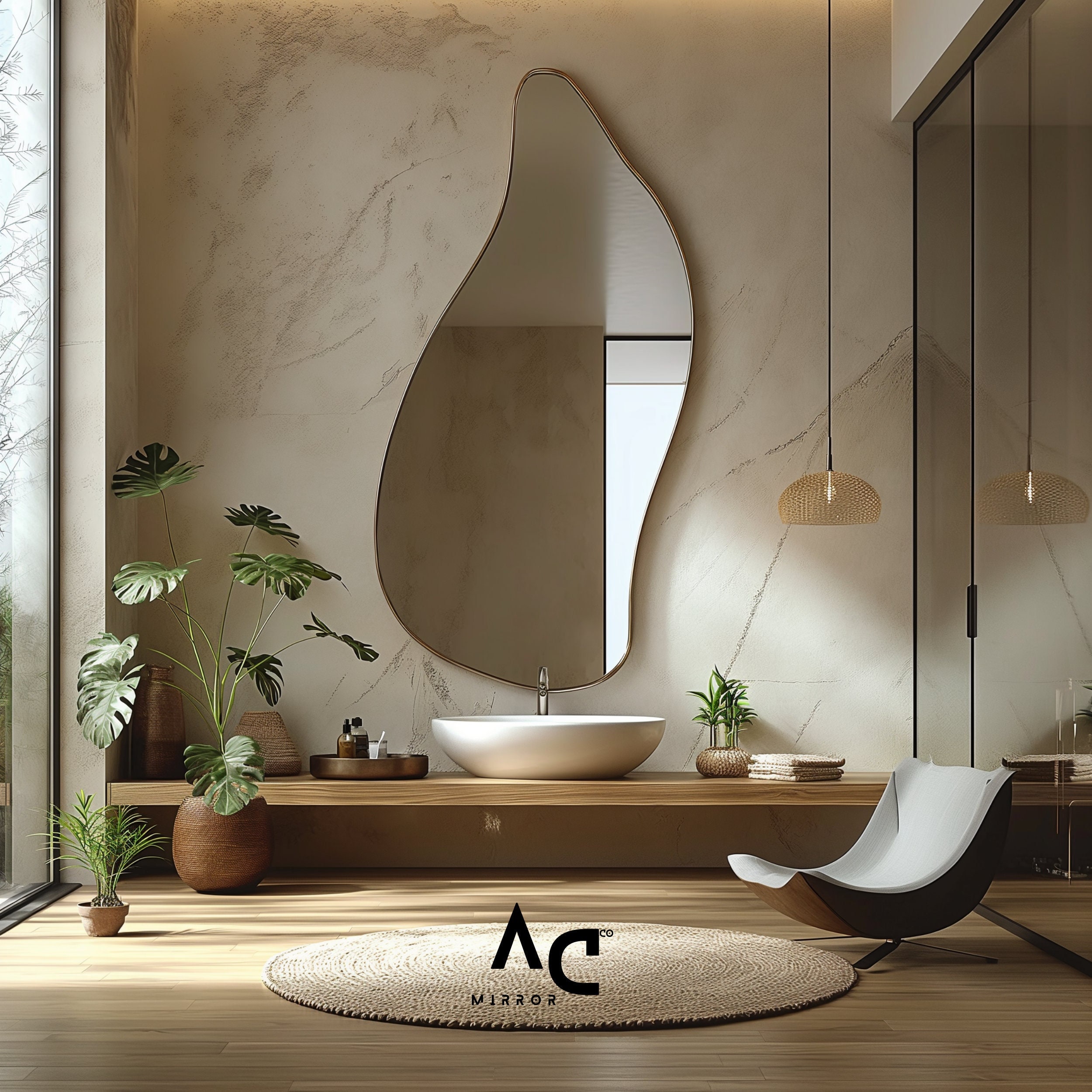 Wavy Asymmetric Bathroom Mirror, Irregular Wall Mirror Home Decor ...