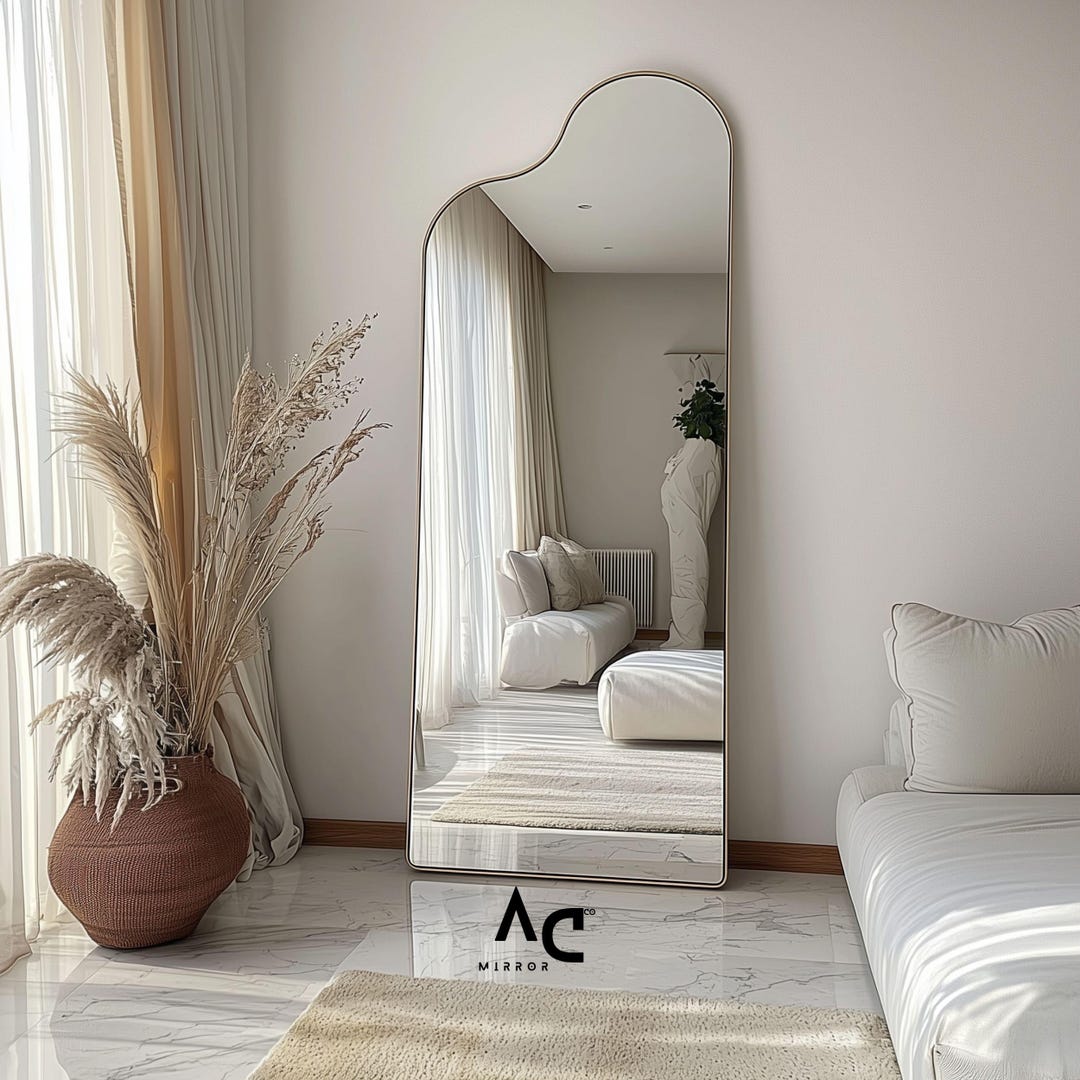 Asymmetrical Full-length Wall Mirror – 1cm Slim Gold Wooden Frame ...