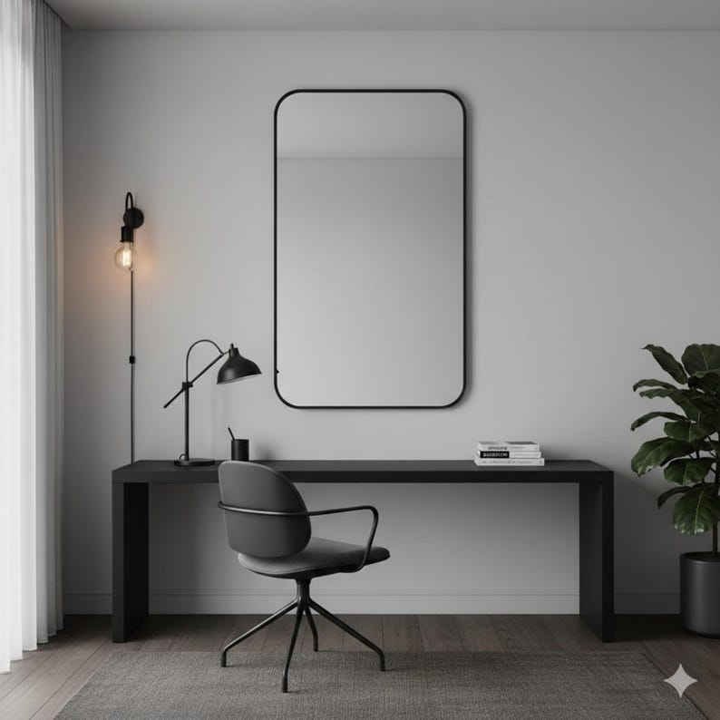 Vanity Mirror - Minimalist Rectangular Wall Mirror With Rounded Corners ...