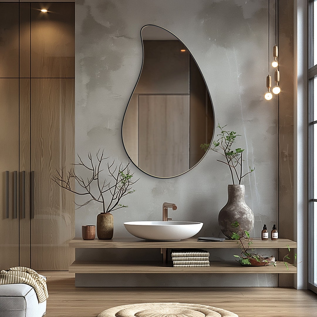 Modern Raindrop Wall Mirror, Wooden Art Decor, Stylish Home and Bedroom ...
