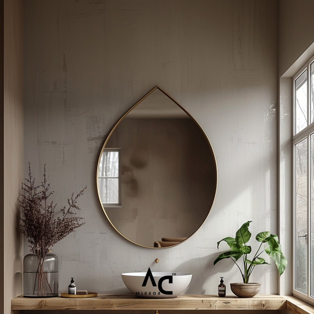 Handcrafted Wooden Raindrop Wall Mirror – Boho Minimalist Teardrop ...