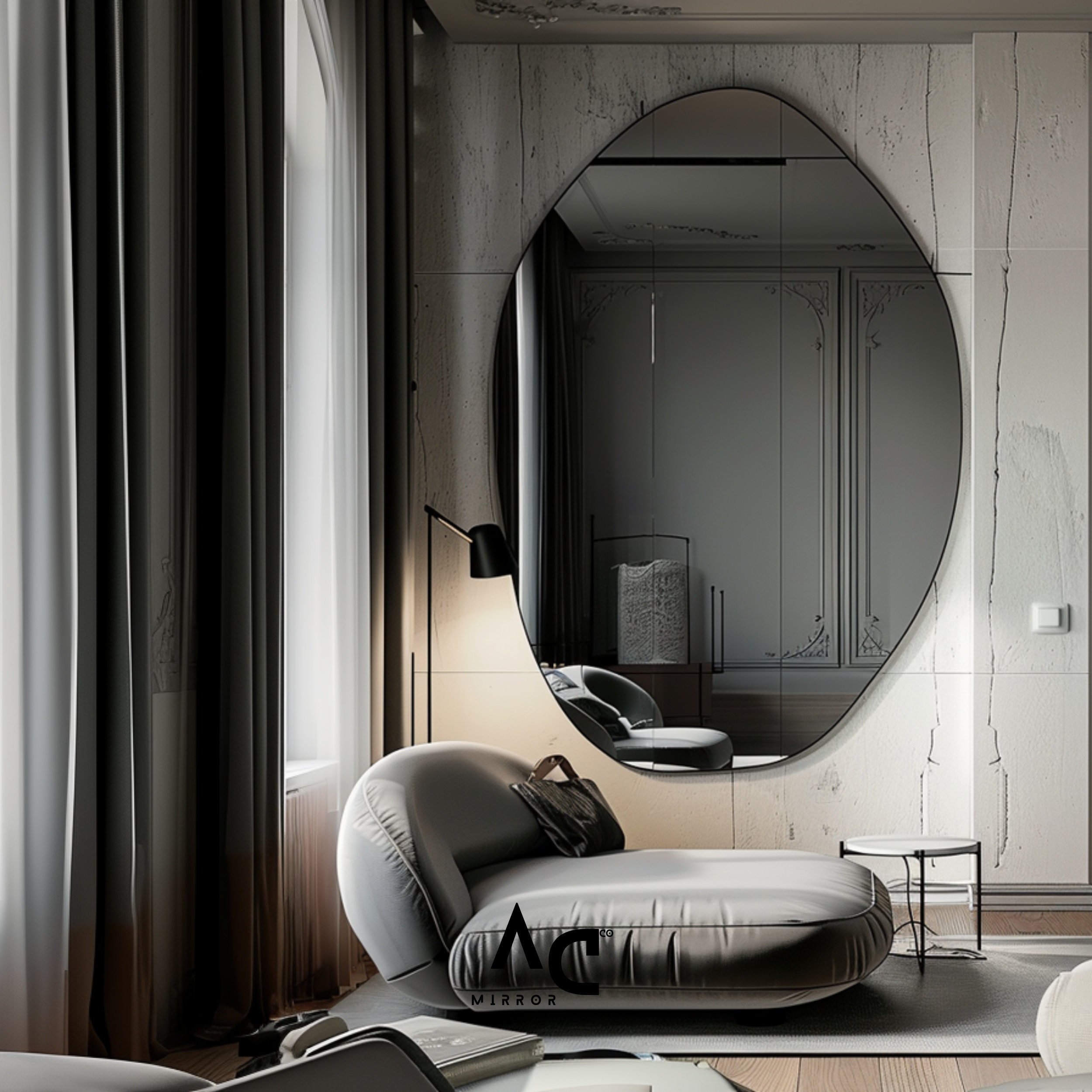 Asymmetrical Smoked Glass Mirror, Black Tint Home Decor Mirror, Unique ...