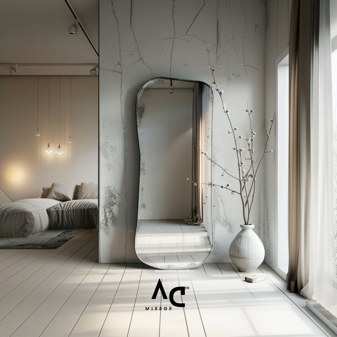 Full Length Mirror Irregular Body Mirror, Curved Frameless Wall Mounted ...