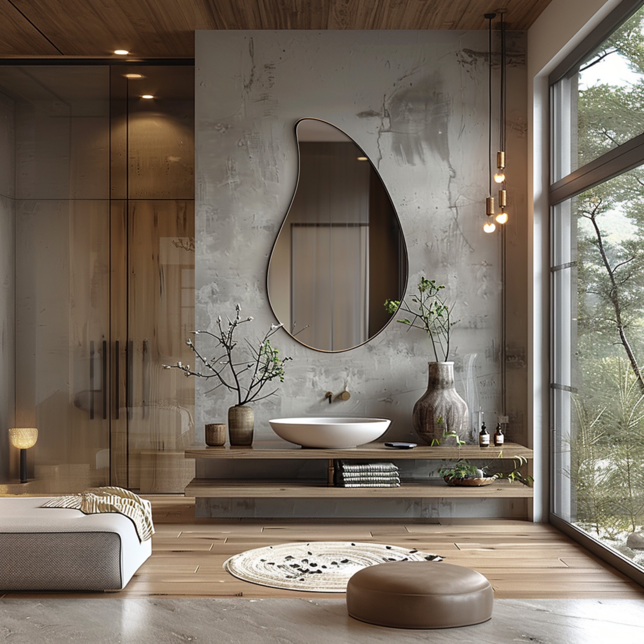Modern Raindrop Wall Mirror, Wooden Art Decor, Stylish Home and Bedroom ...