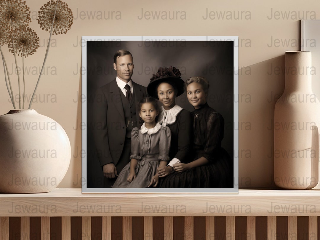 Vintage Family Portrait Digital Art, Customizable Sepia Tone Wall Art ...