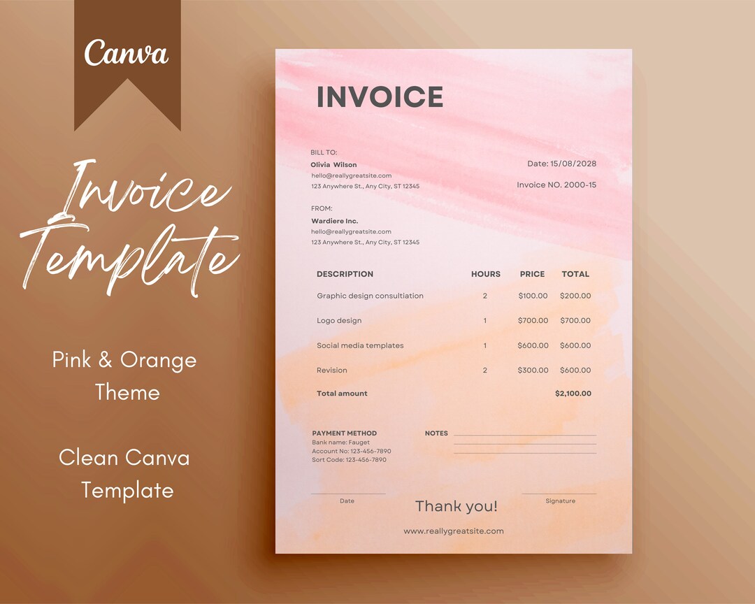 Printable Invoice Canva Template Colorful Boho Documents - Etsy