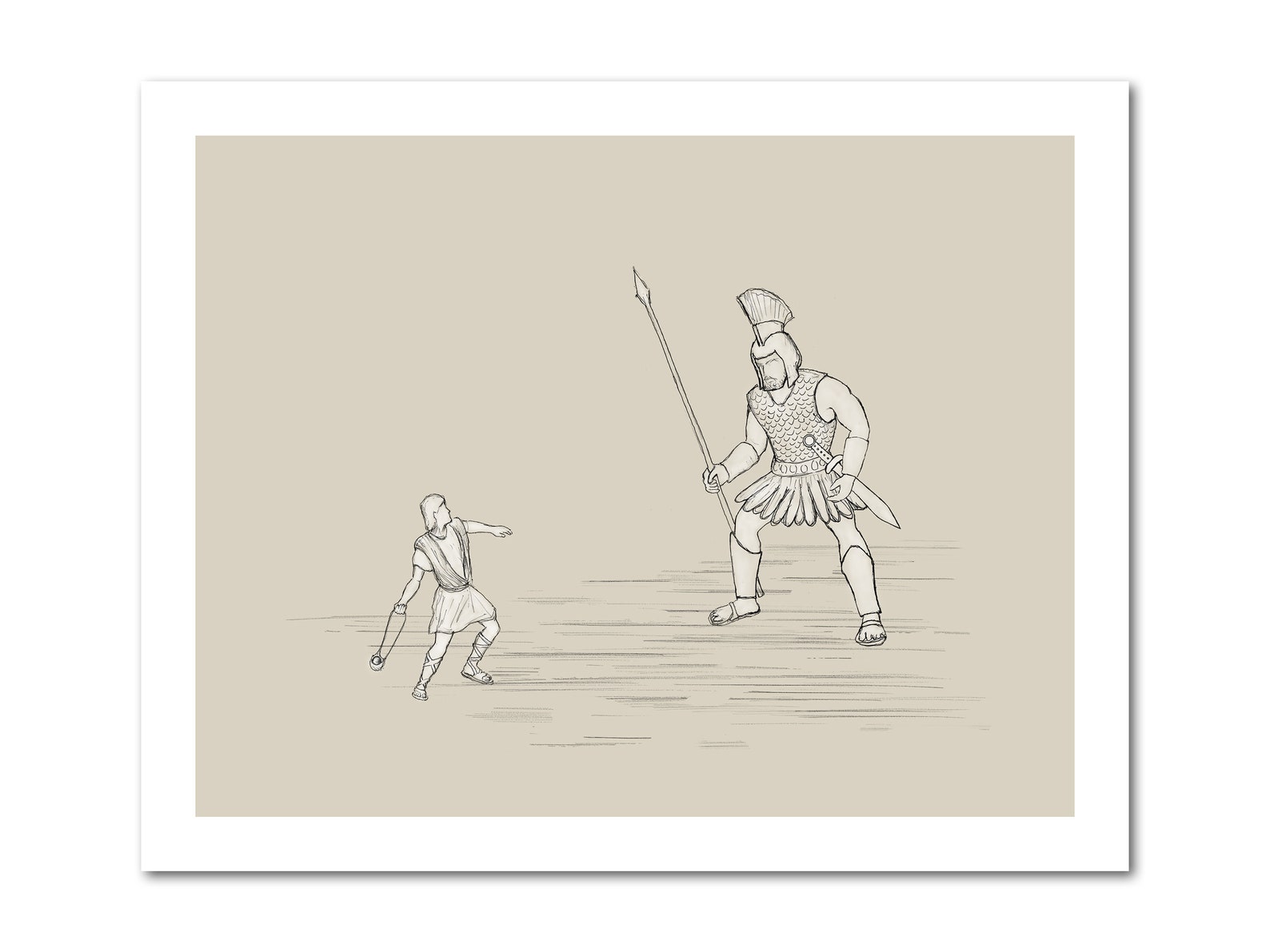 David and Goliath Poster Print Picture Christian Hand-drawn Artwork ...
