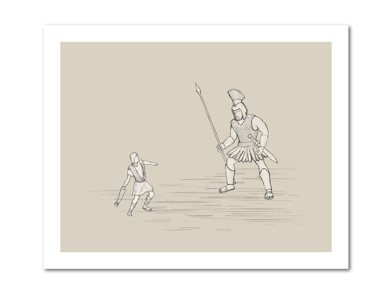 David and Goliath Poster Print Picture Christian Hand-drawn - Etsy