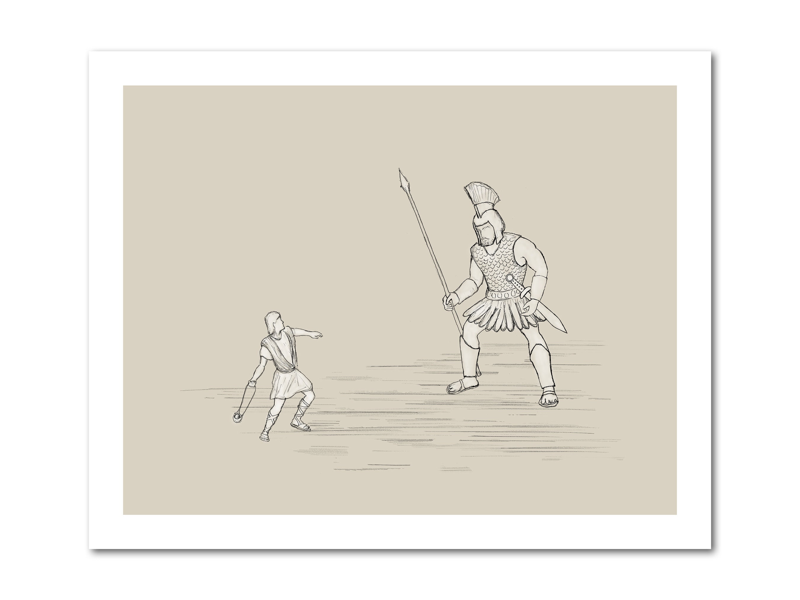 David and Goliath Poster Print Picture Christian Hand-drawn Artwork ...