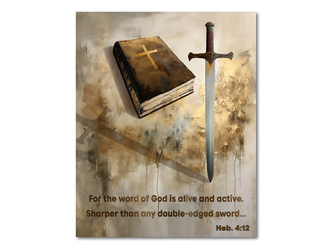 The Bible and Double-edged Sword, Digital File Art Poster, Abstract Painting, Scripture Bible ...