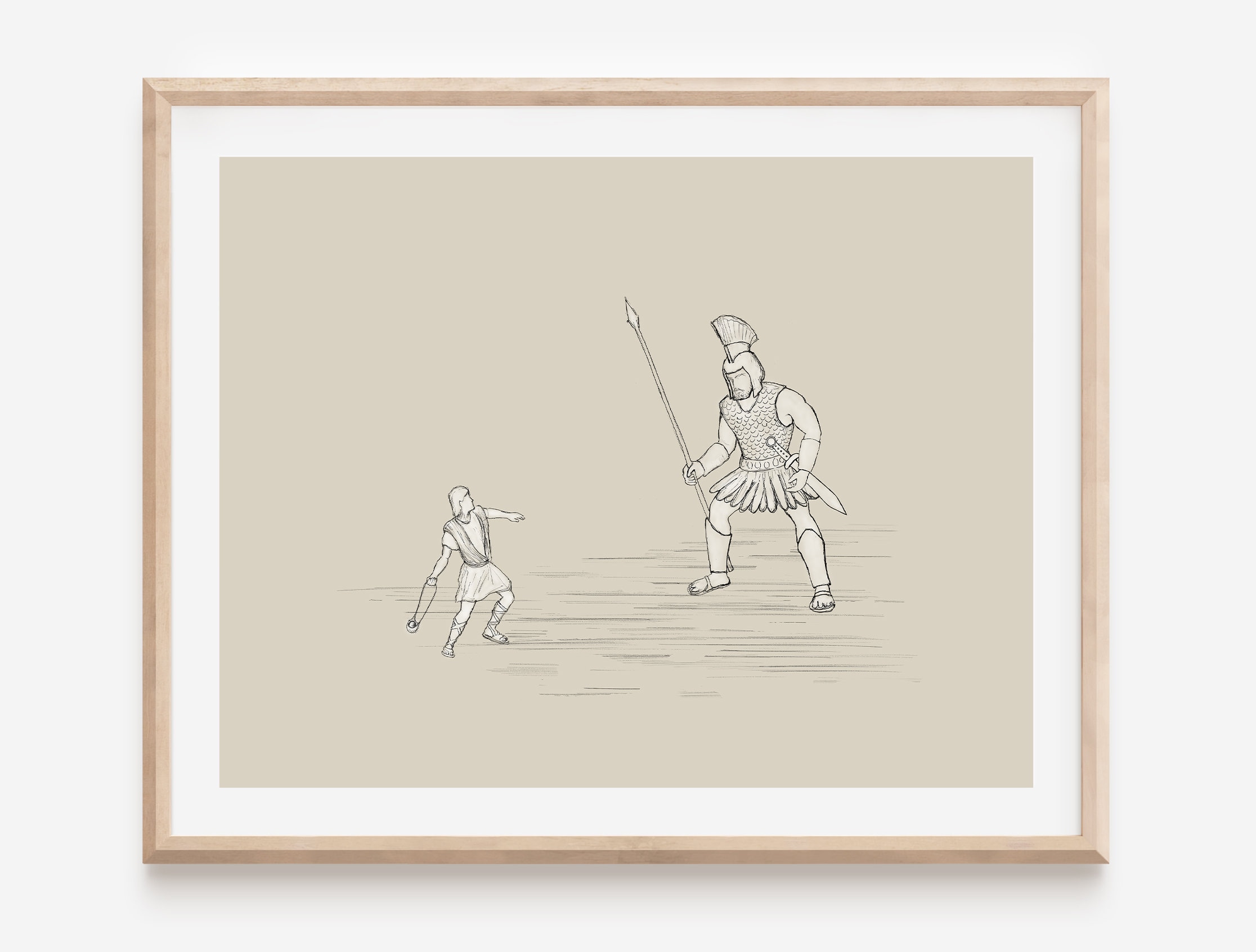 David and Goliath Poster Print Picture Christian Hand-drawn Artwork ...