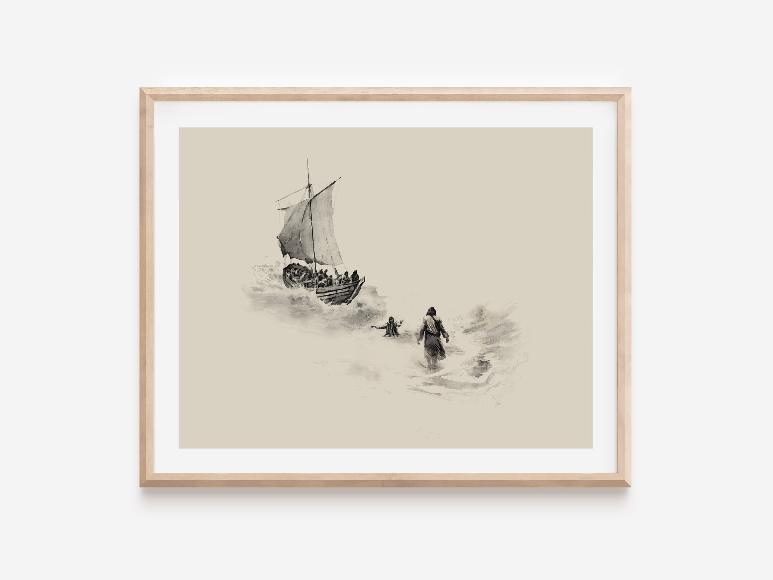Jesus and Peter Walk on Water Digital File Christian Minimalist Poster ...
