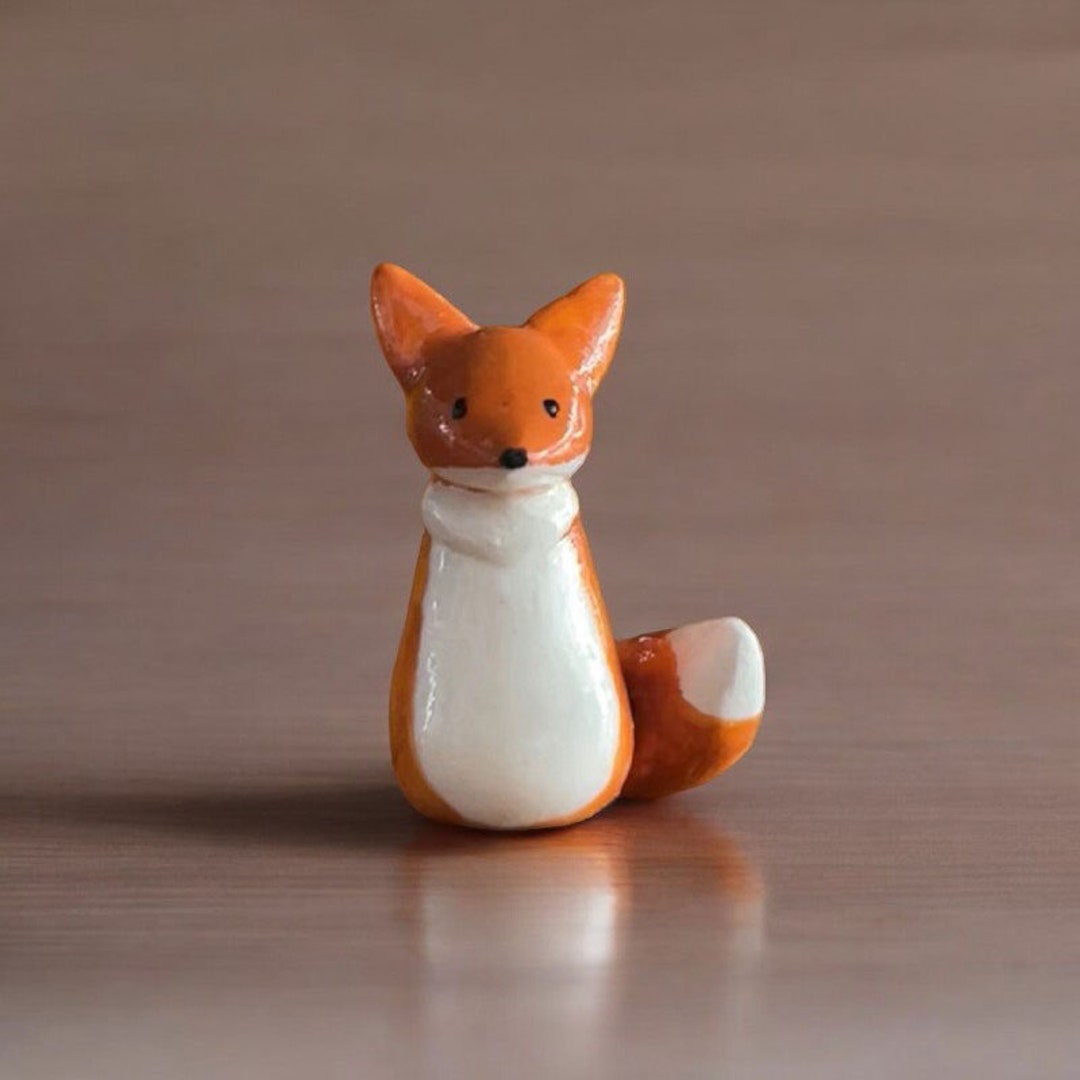 Tiny Fox Sculpture, Miniature Red Fox, Clay Fox Figurine, Small ...