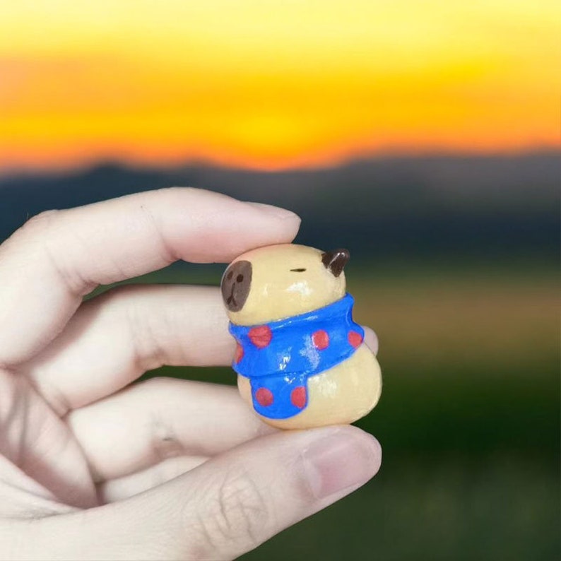 Cute Capybara Sculpture With Scarf, Clay Miniature Capybara , Kawaii ...