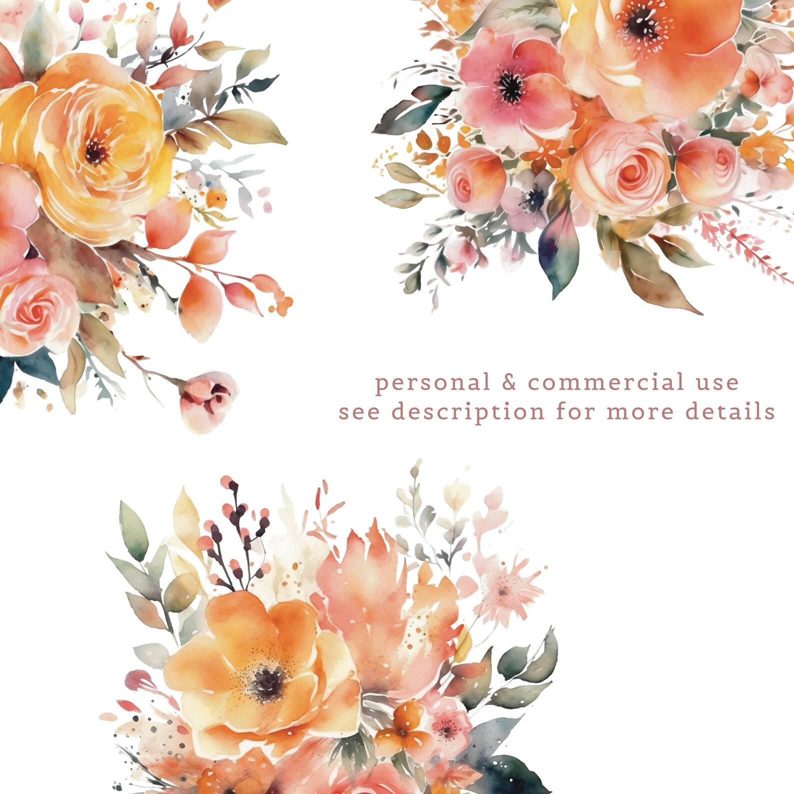 Wild Flowers Watercolor Bouquets: Digital Clipart Collection for ...