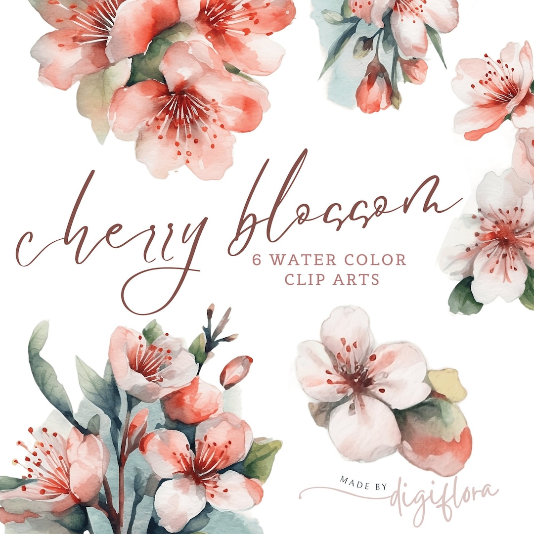 Cherry Blossom Watercolor Artwork: Digital Clipart Collection for ...
