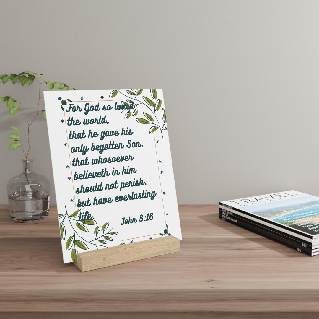 Bible Verse Art Board With Oiled Oak Stand - Religious Home Decor - Etsy
