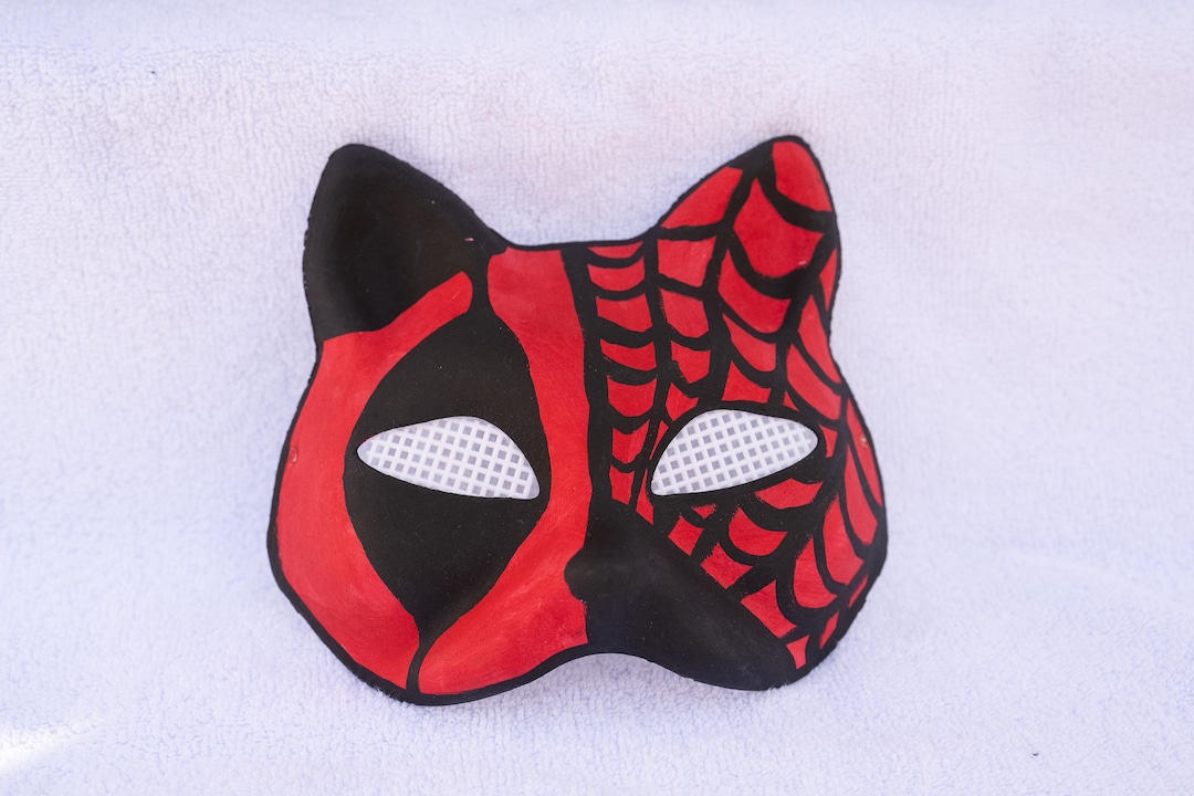Half Deadpool, Half Spider-man Cat Mask – Heroic & Mischievous Handmade ...