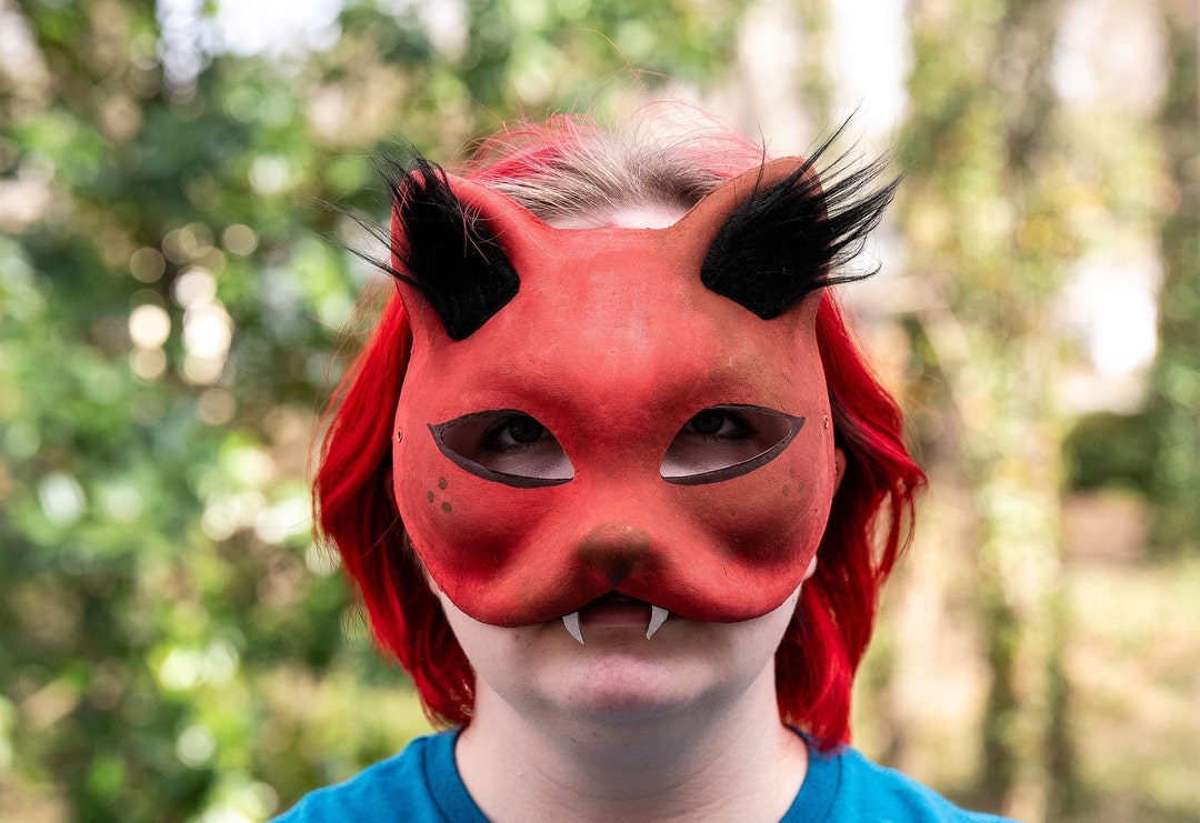 Red Animal Angry Therian Cat Mask - Etsy