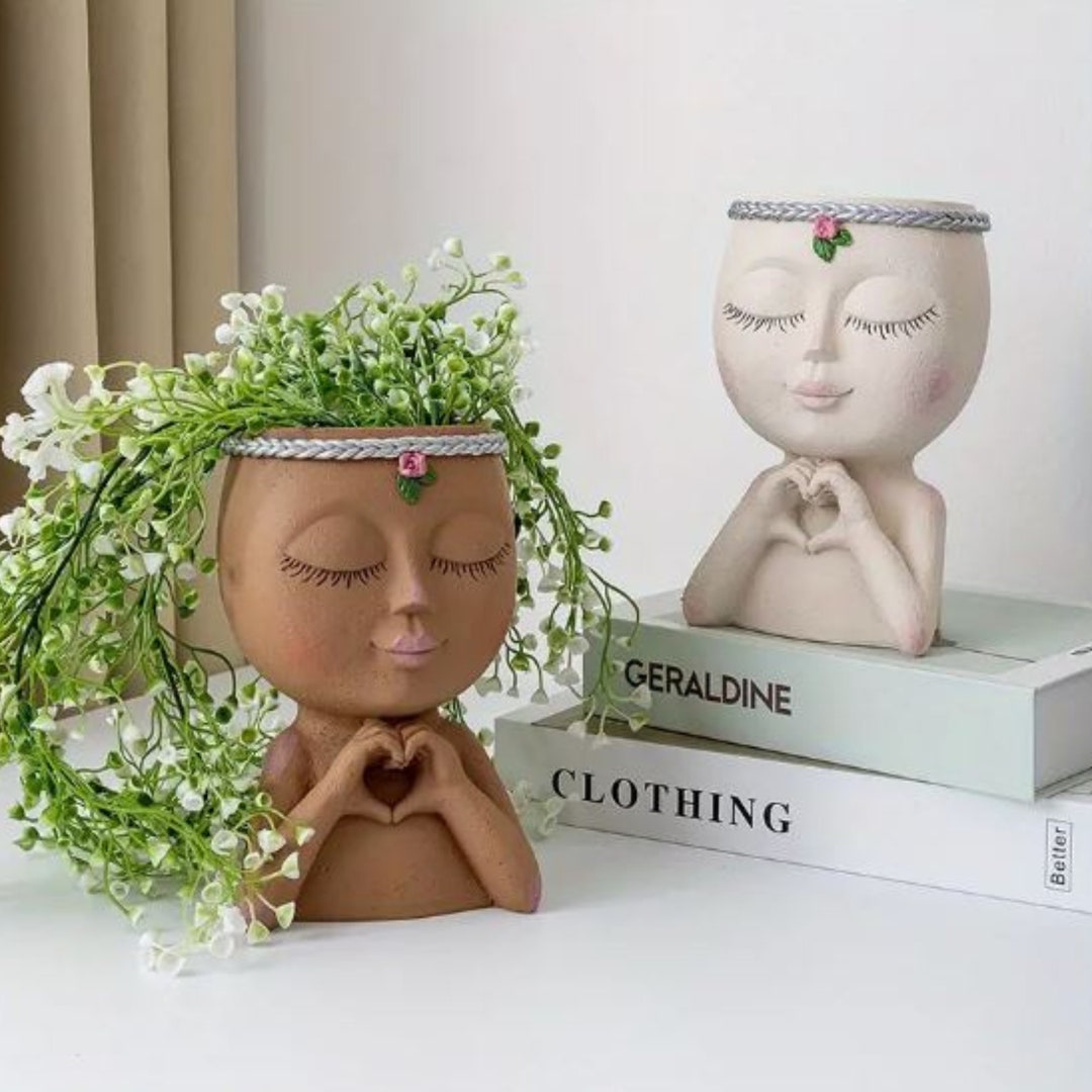 Face Flower Pot Head Ceramic Girl Face Planter Female Head - Etsy
