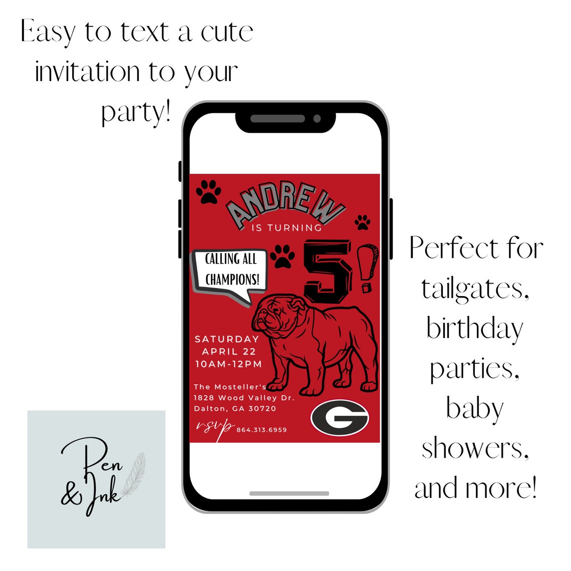 UGA Party Invitation for Graduation, Birthday, Retirement, Tailgate ...