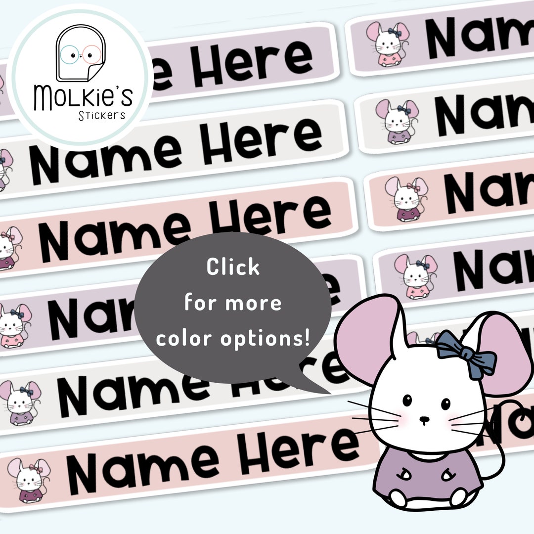 Cute Mouse Waterproof Name Label for Kids School Supplies Personalized ...