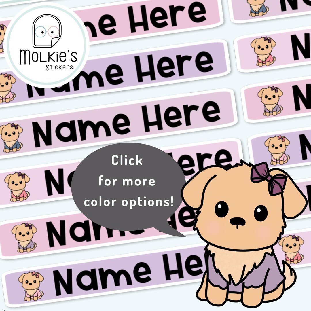 Cute Dog Waterproof Name Label for Kids School Supplies Personalized ...