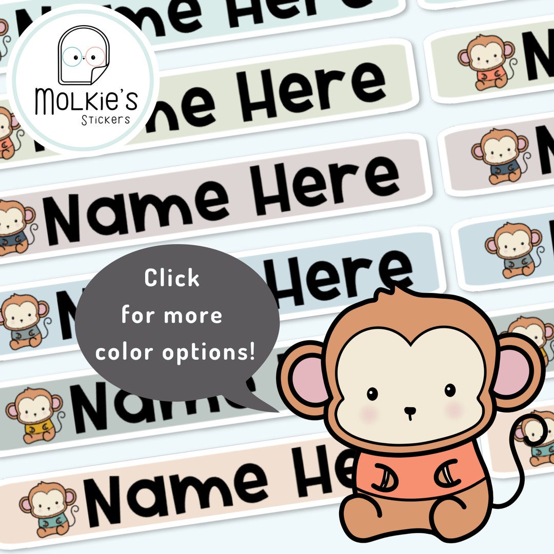 Cute Monkey Waterproof Name Label for Kids School Supplies Personalized ...