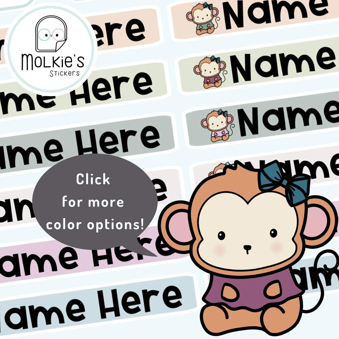 Cute Monkey Waterproof Name Label for Kids School Supplies Personalized ...