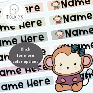 Cute Monkey Waterproof Name Label for Kids School Supplies Personalized ...