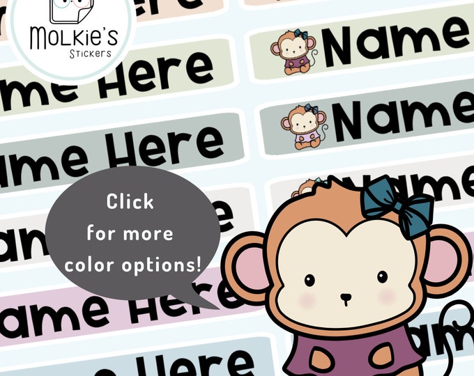 Cute Monkey Waterproof Name Label for Kids School Supplies Personalized ...