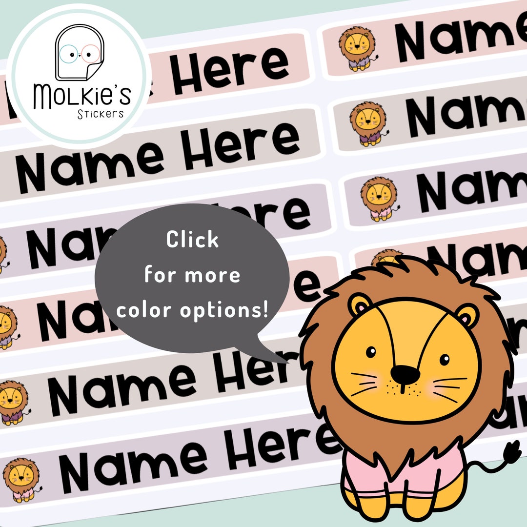 Cute Lion Waterproof Name Label for Kids School Supplies Personalized ...