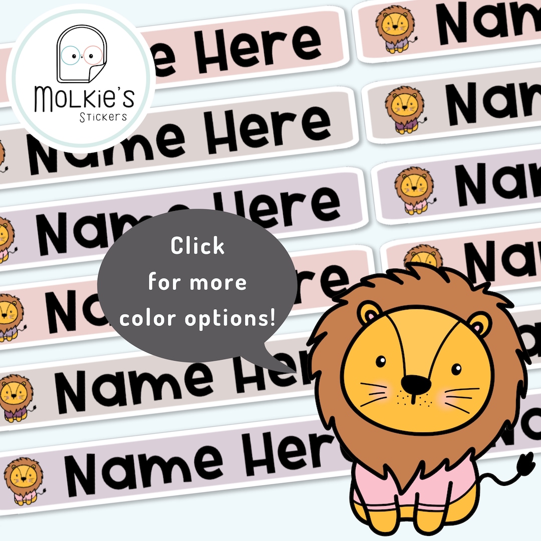 Cute Lion Waterproof Name Label for Kids School Supplies Personalized ...