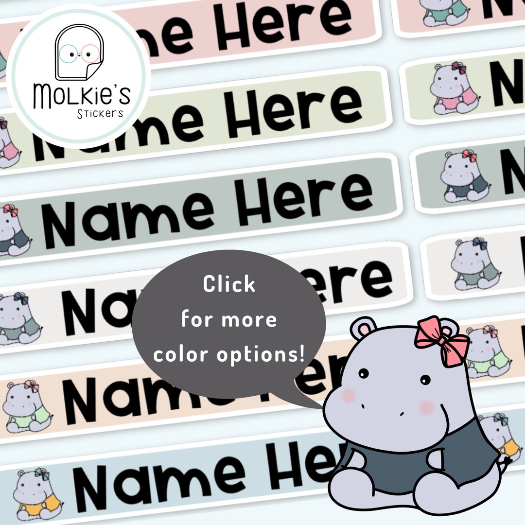Cute Hippopotamus Waterproof Name Label for Kids School Supplies ...