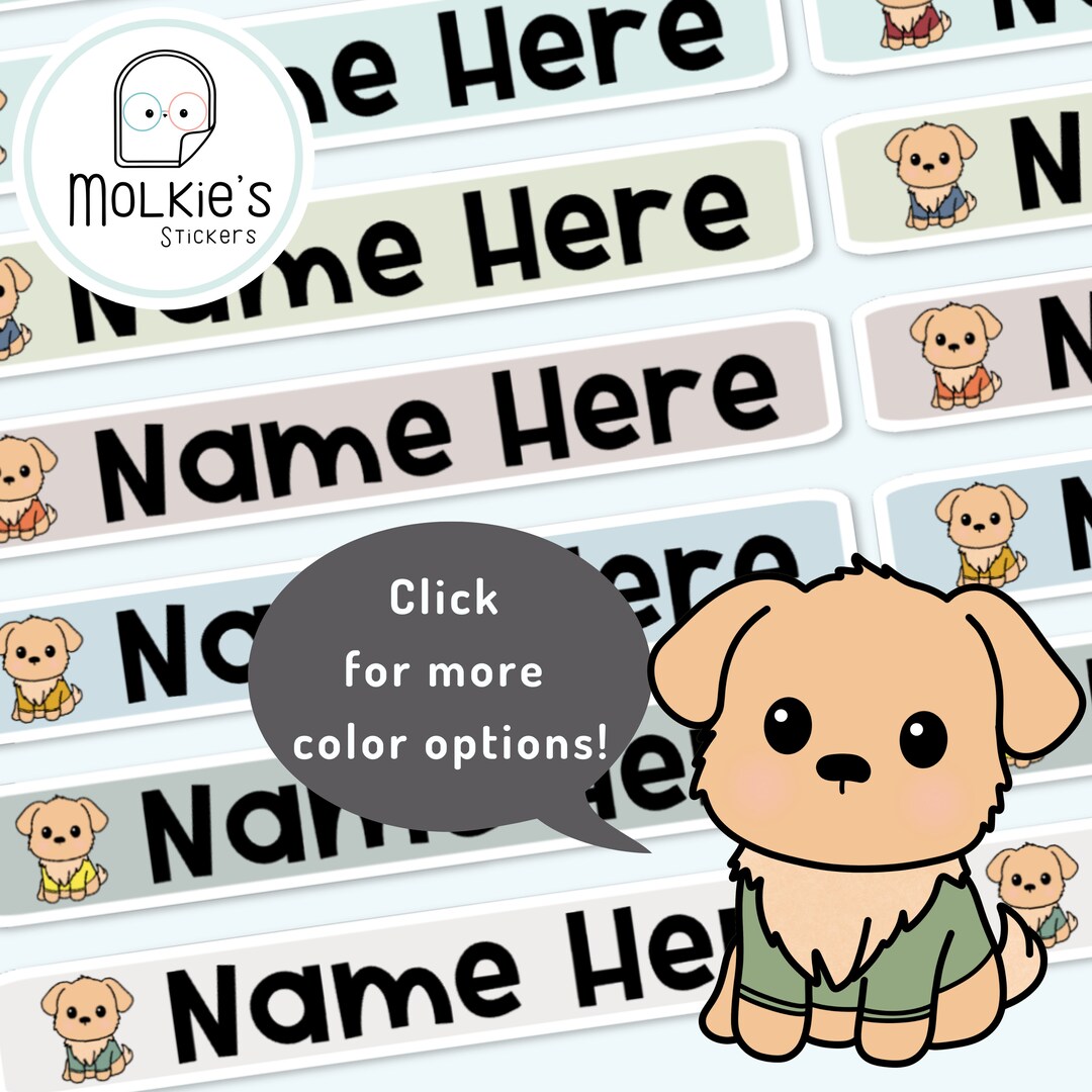Cute Dog Waterproof Name Label for Kids School Supplies Personalized ...