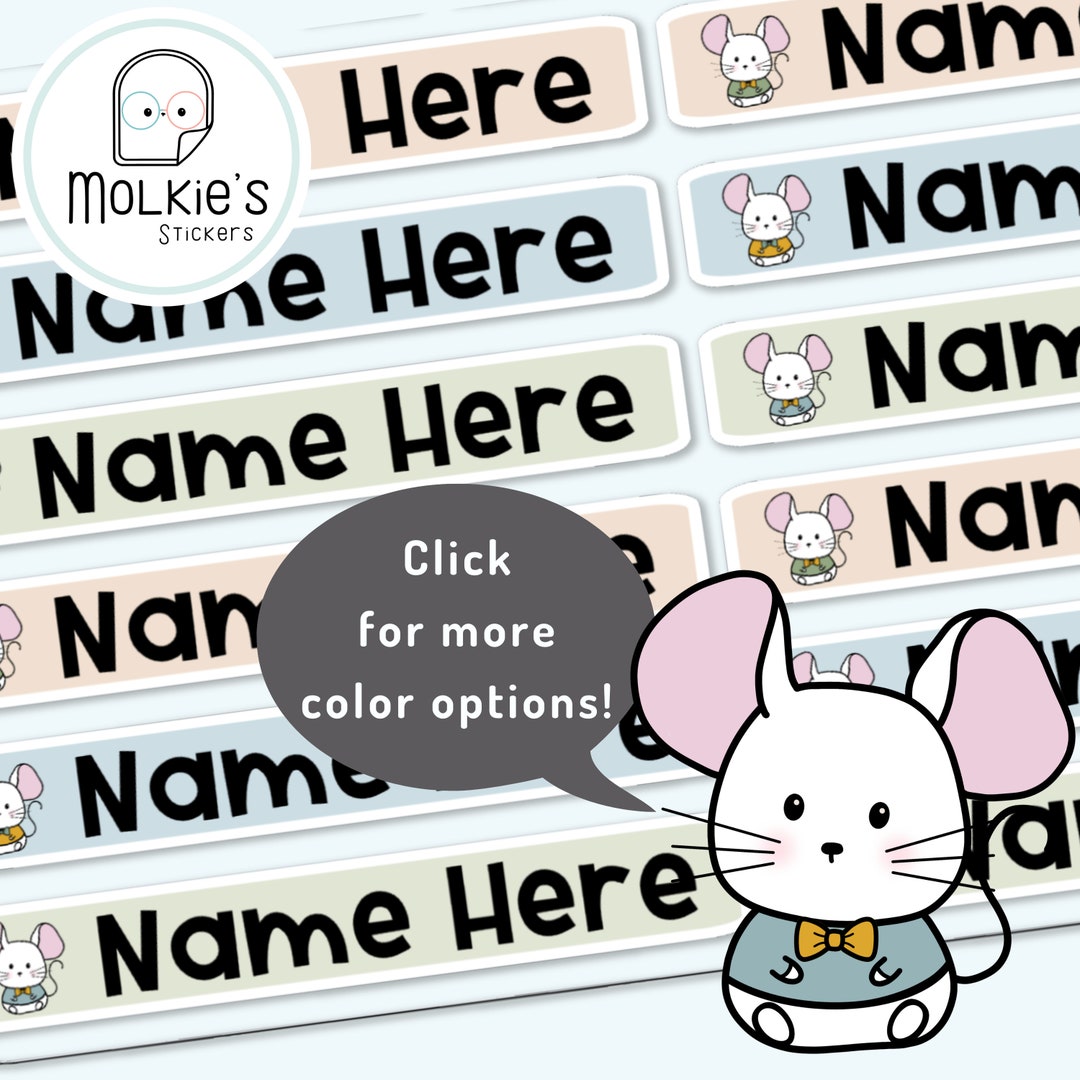 Cute Mouse Name Tag Water Proof Label for Kids School Supplies ...