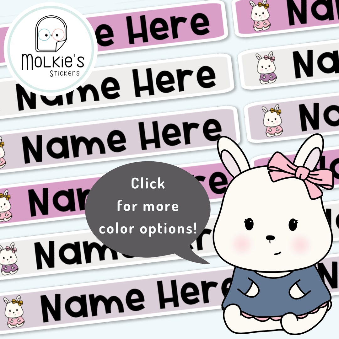 Cute Bunny Waterproof Name Label for Kids School Supplies Stickers ...