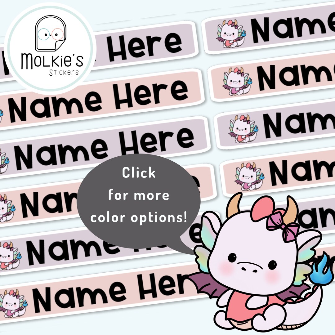 Cute Girl Dragon Waterproof Name Label for Kids School Supplies ...