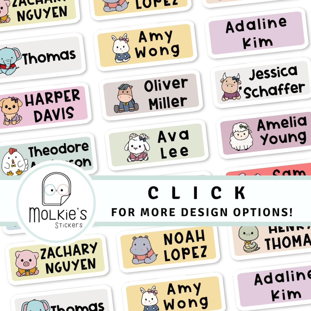 Cute Rectangle Name Labels for Daycare Animal Label for Kids School ...