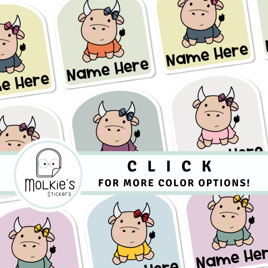 Cute Cow Name Label for Daycare Stickers for Kids Waterproof Water ...