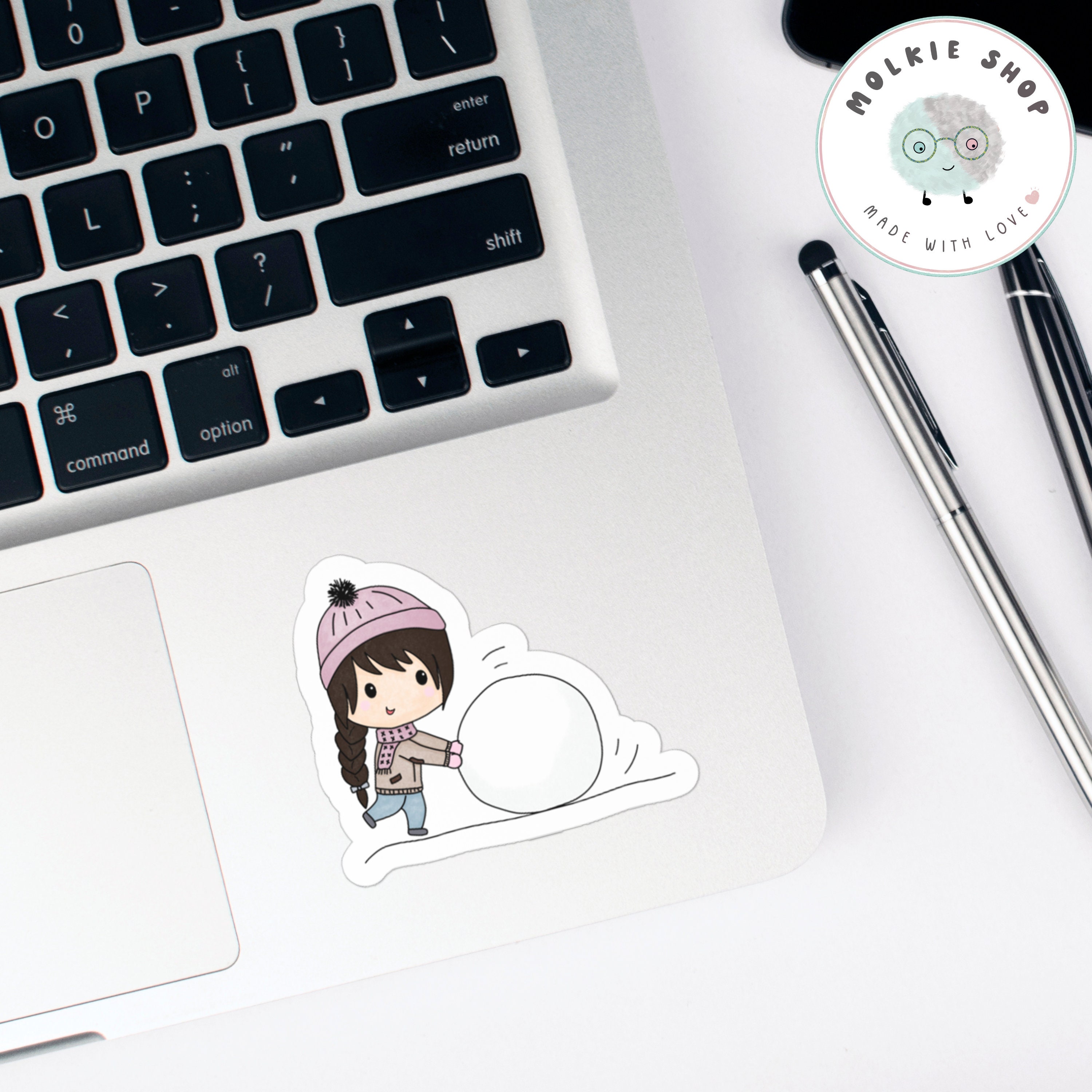 Cute Girl Rolling Snowball Sticker for Laptop Waterproof - Etsy