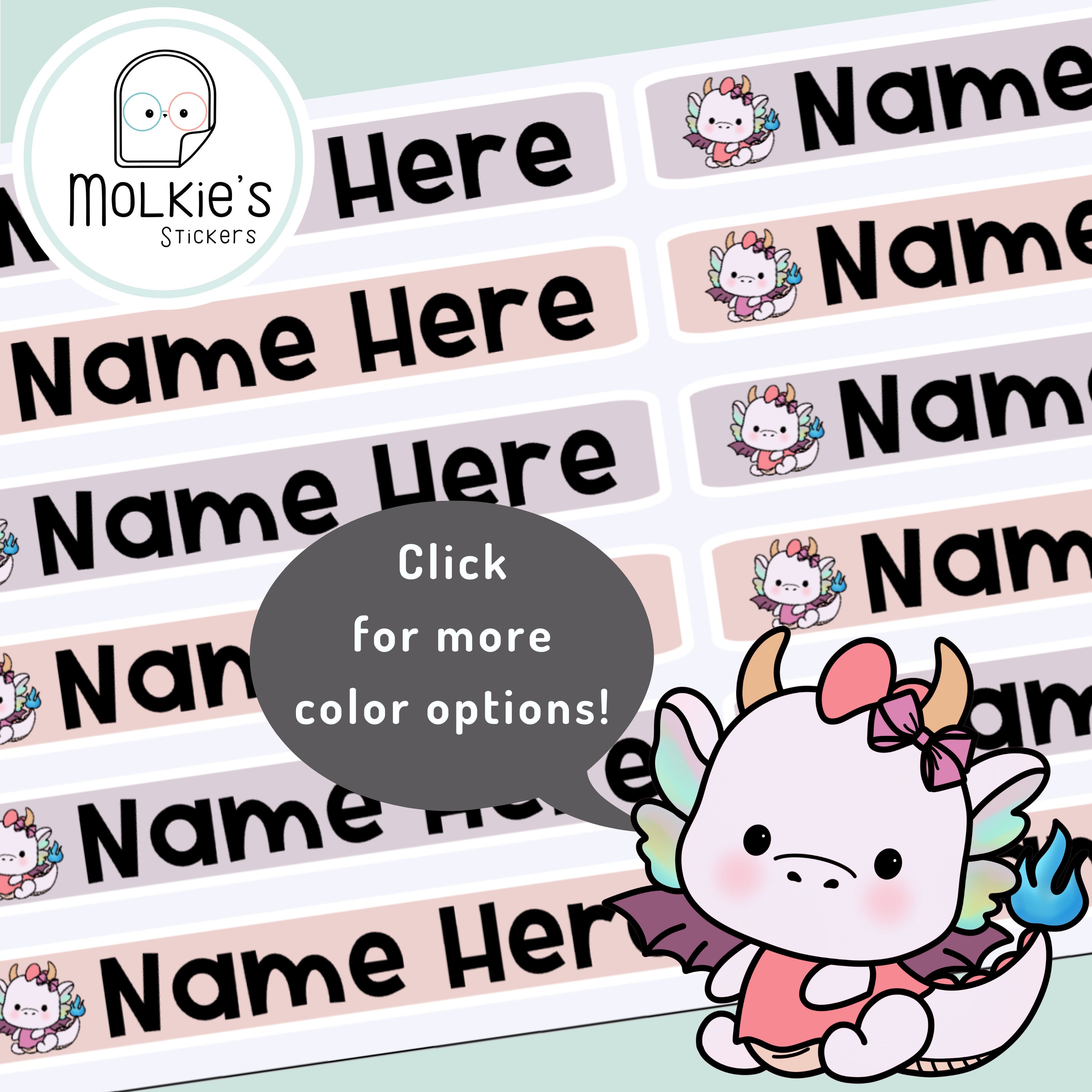 Cute Girl Dragon Waterproof Name Label for Kids School Supplies ...